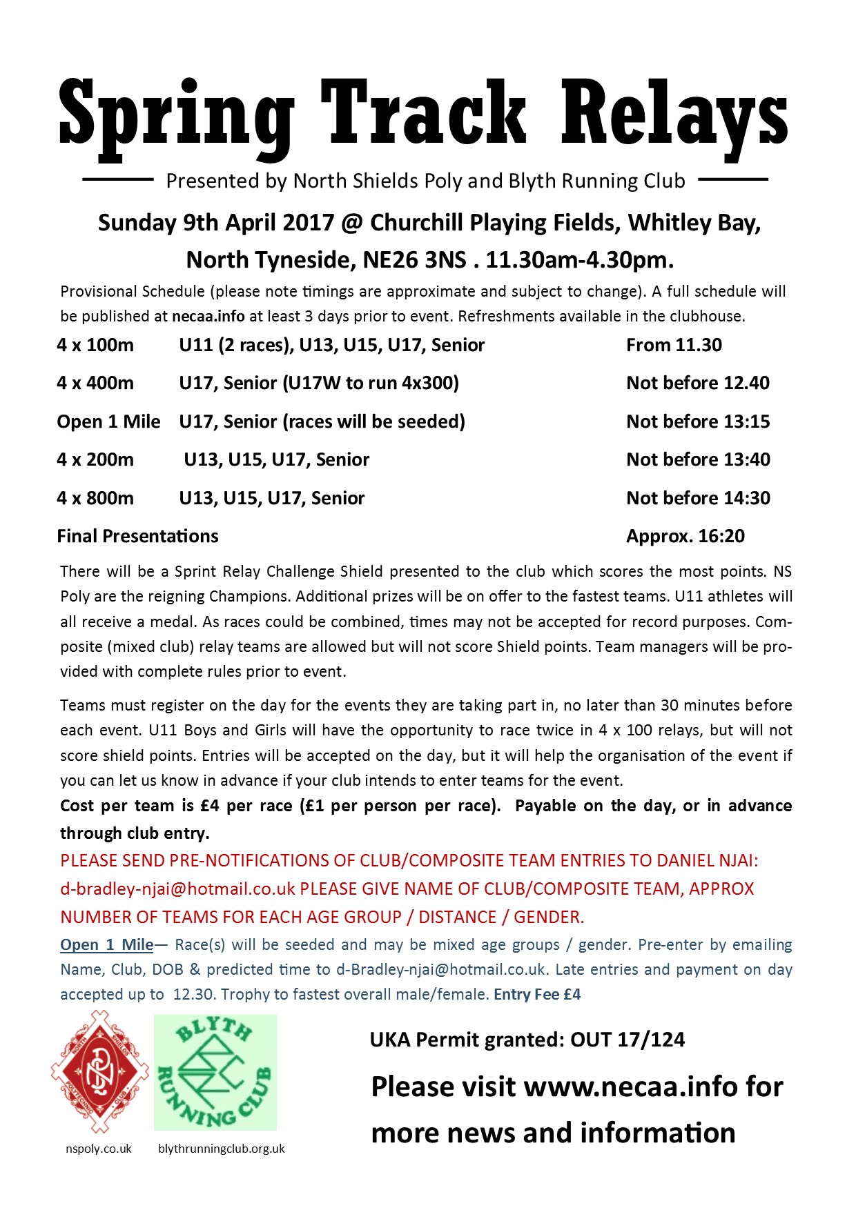 Spring Relay competition Sunday 9th April at Whitley Bay - Gateshed ...