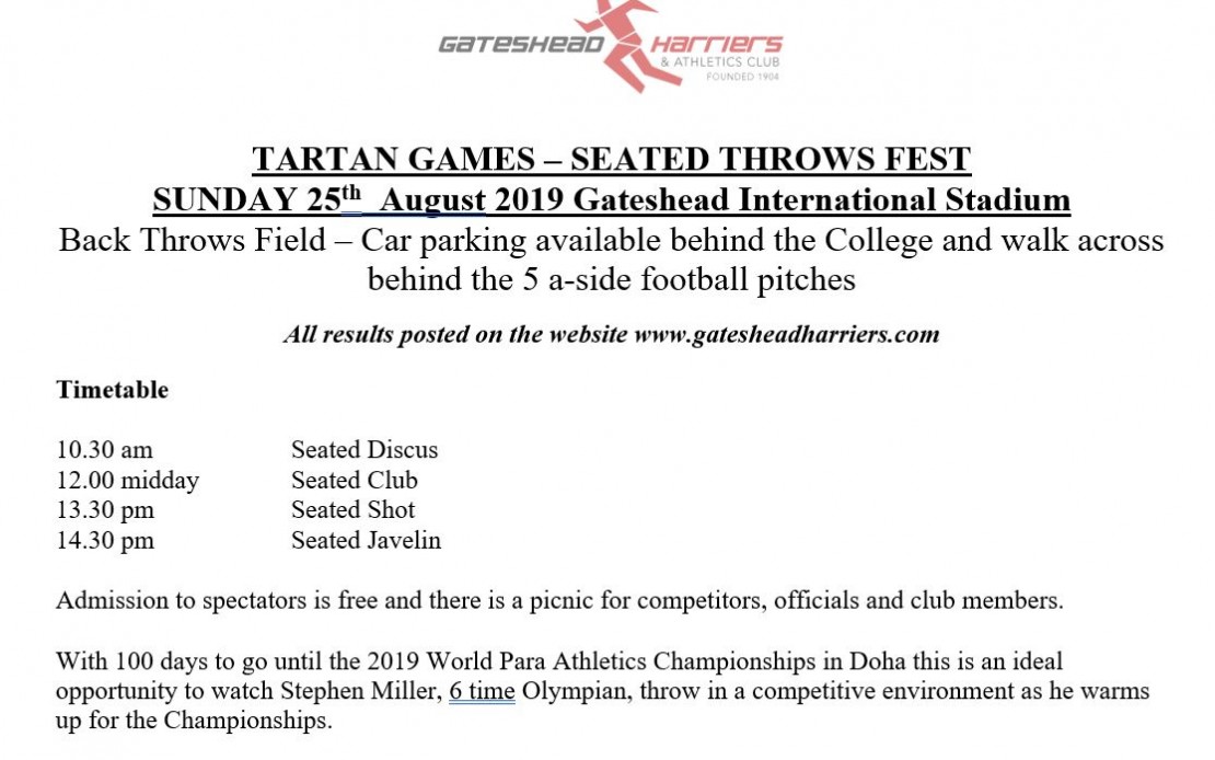 Tartan Games Seated Throws Fest - Gateshed Harriers and AC